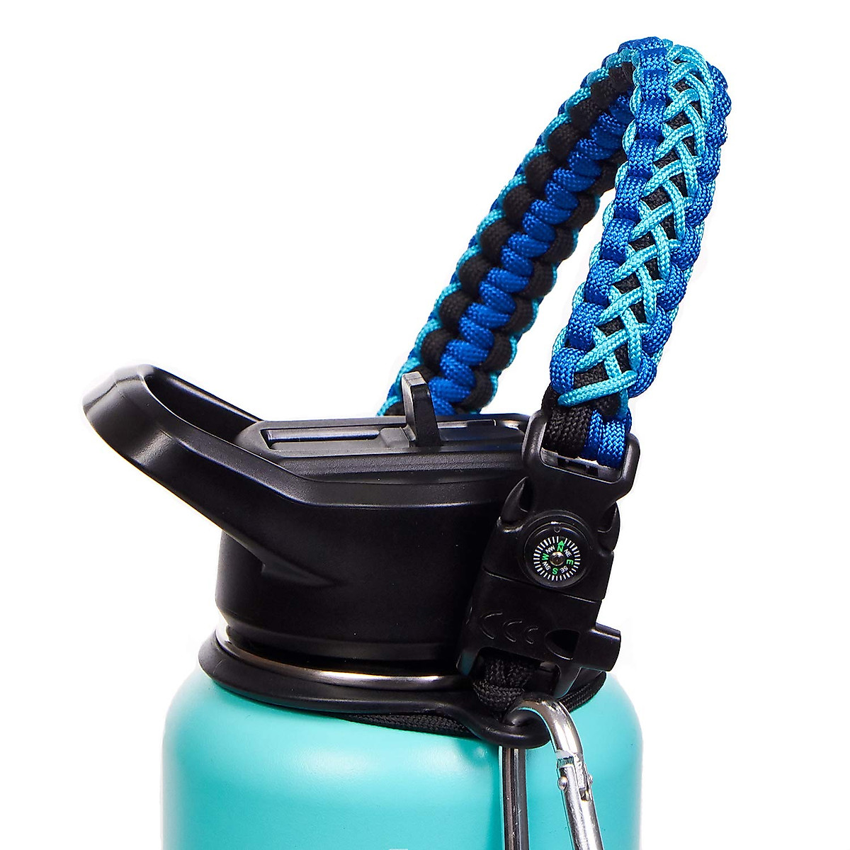WaterFit Paracord Handle - Paracord Carrier Survival Strap Cord with Safety Ring and Carabiner Compatible with Hydro Flask Wide Mouth Water Bottles 12oz - 64 oz