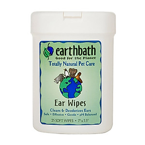 earthbath, Dog Ear Wipes - Gentle Dog Ear Cleaner, Best Pet Wipes for Dogs & Cats, Made in USA, Cruelty-Free Dog Wipes, Keep Your Pet's Ears Naturally Clear & Infection Free - 25 Count (2 Pack)