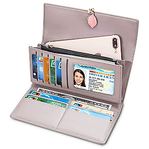 YALUXE Wallet for Women RFID Blocking Genuine Leather Leaf Pendant Snap Card Holder Organizer Zipper Coin Purse