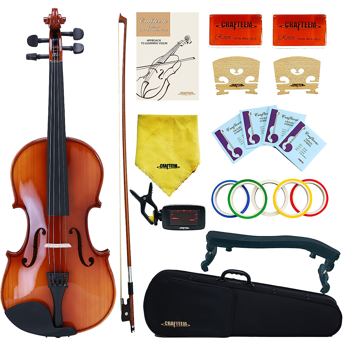 Crafteem Spruce and Maple Solid Wood Violin Outfit for Beginner Kids & Adults -Craft Your Perfect Sound and Begin Your Musical Journey with Confidence.