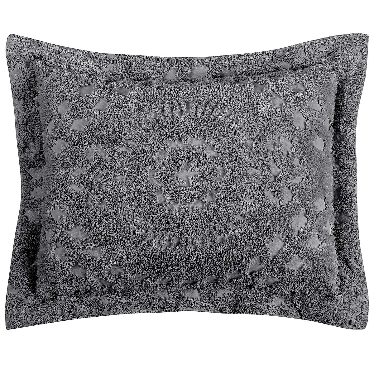 Better Trends Rio Collection is super soft and light weight in Floral Design 100% Cotton Tufted Unique Luxurious Machine Washable Tumble Dry, Standard Sham, Gray