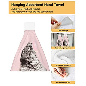 Cat Hanging Hand Towels 2Pcs Super Absorbent Quick Dry Hand Towel Bathroom Towels Durable Kitchen Oven Towel Dish Cloth Christmas Decor 18"x14", Funny Animal Creative Cat Blowing Bubble Pink