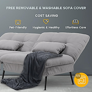 COMHOMA Convertible Sofa Bed, 68″Fabric Couch with Adjustable Backrest, Loveseat Recliner Sleeper Living Room Furniture futon Set, Grey
