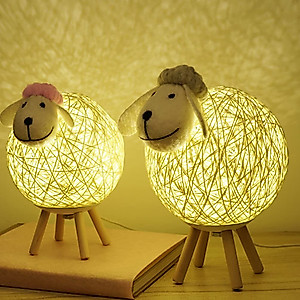 Lamb Night Light Cute Sheep LED Bedside Nursery Lamp Animal Desk Lamp Battery Powered Globe Light Decoration for Birthday Home Dorm Decor Yellow