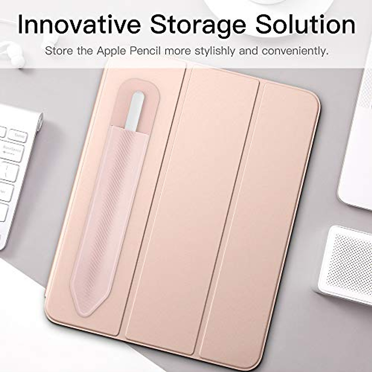 MoKo Pencil Holder Sticker Fit Apple Pencil Pro, Apple Pencil (USB-C), Apple Pencil 1st/2nd Generation, Elastic Pencil Pocket Pouch Adhesive Sleeve Attached to iPad Case for Stylus Pens,Rose Gold