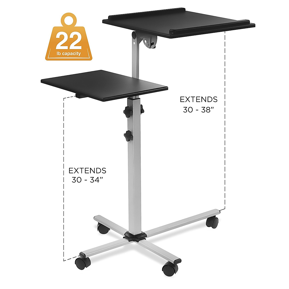 Mount-It! Rolling Laptop Tray and Projector Cart, Height Adjustable Presentation Cart with Wheels | Overbed Table with Tilting Tabletop (MI-7945)