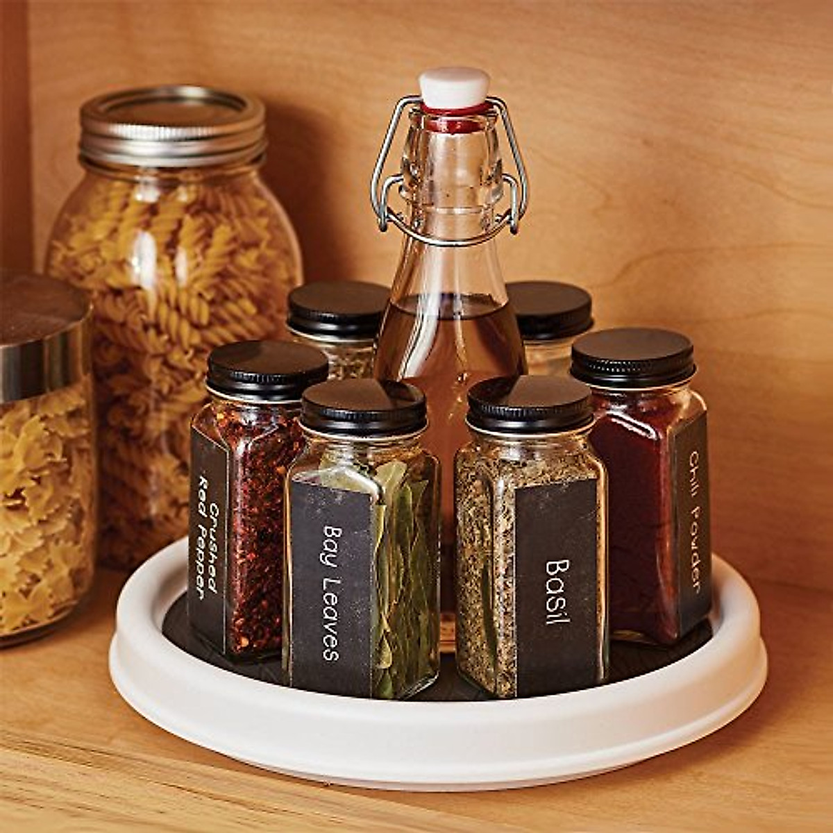 Copco Non-Skid Pantry Cabinet, 9-Inch, White/Gray & Non-Skid 3-Tier Spice Pantry Kitchen Cabinet Organizer, 10-Inch, White/Gray