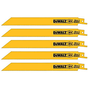 DEWALT Reciprocating Saw Blades, Straight Back, Bi-Metal, 8-Inch, 18 TPI, 5-Pack (DW4821)