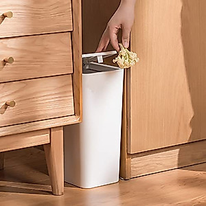 Hperu Bathroom Bin Bathroom Bin 9.1 L Small Trash Can White Waste Paper Bin with Lid Top Press Slim Garbage Can for Home Office Bedroom Kitchen,Rubbish Bin,Kitchen Bin