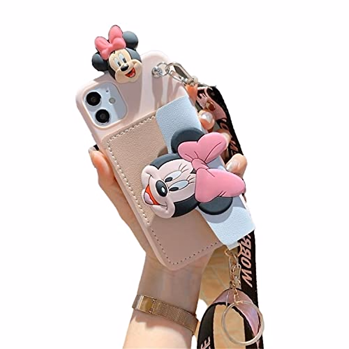 Threesee for iPhone 11 Case,Puppy Mickey Minnie Mouse Cute Cartoon Card Bag Oblique Straddle Rope Soft TPU Women Girls Kids Protective Phone Case for iPhone 11 6.1 inch,Minnie Mouse