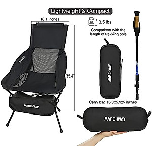 MARCHWAY Lightweight Folding High Back Camping Chair with Head Support, Stable Portable Compact for Outdoor Camp, Travel, Beach, Picnic, Festival, Hiking, Backpacking (Black)