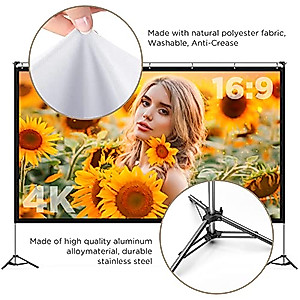 Projector Screen with Stand, 100 inch Outdoor Movie Screen with Tripods, 16:9 4K HD Portable Video Projection Screen for Backyard Home Theater Outside Movie Night Camping w Carry Bag (100 Inch)