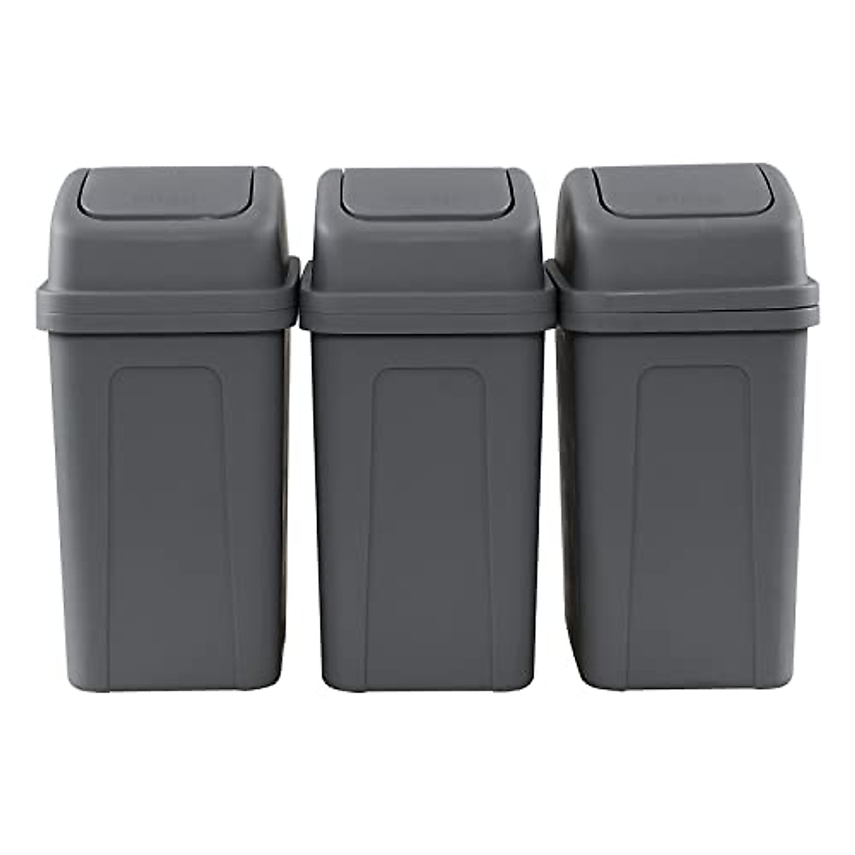 Ramddy 3 Pack Plastic Garbage Can, Gray, 7 L Trash Can with Swing Lid