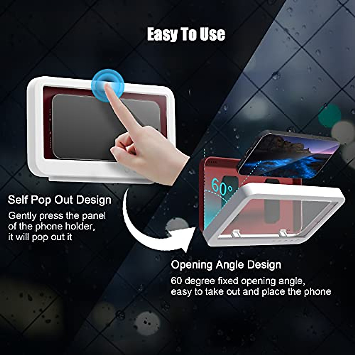 Enlanda Shower Phone Holder Waterproof Anti-Fog Touch Screen 360° Rotation Wall Mount Phone Holder Phone Case No Drilling Design for Shower Bathroom Mirror Bathtub (White)