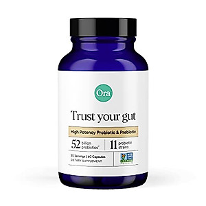 Ora Organic Probiotics with Prebiotics - 52 Billion CFU 11 Clinically Studied Strains for Digestive Health, Supports Occasional Constipation, Bloating, & Gas | Vegan, Dairy & Gluten Free, 60 Capsules