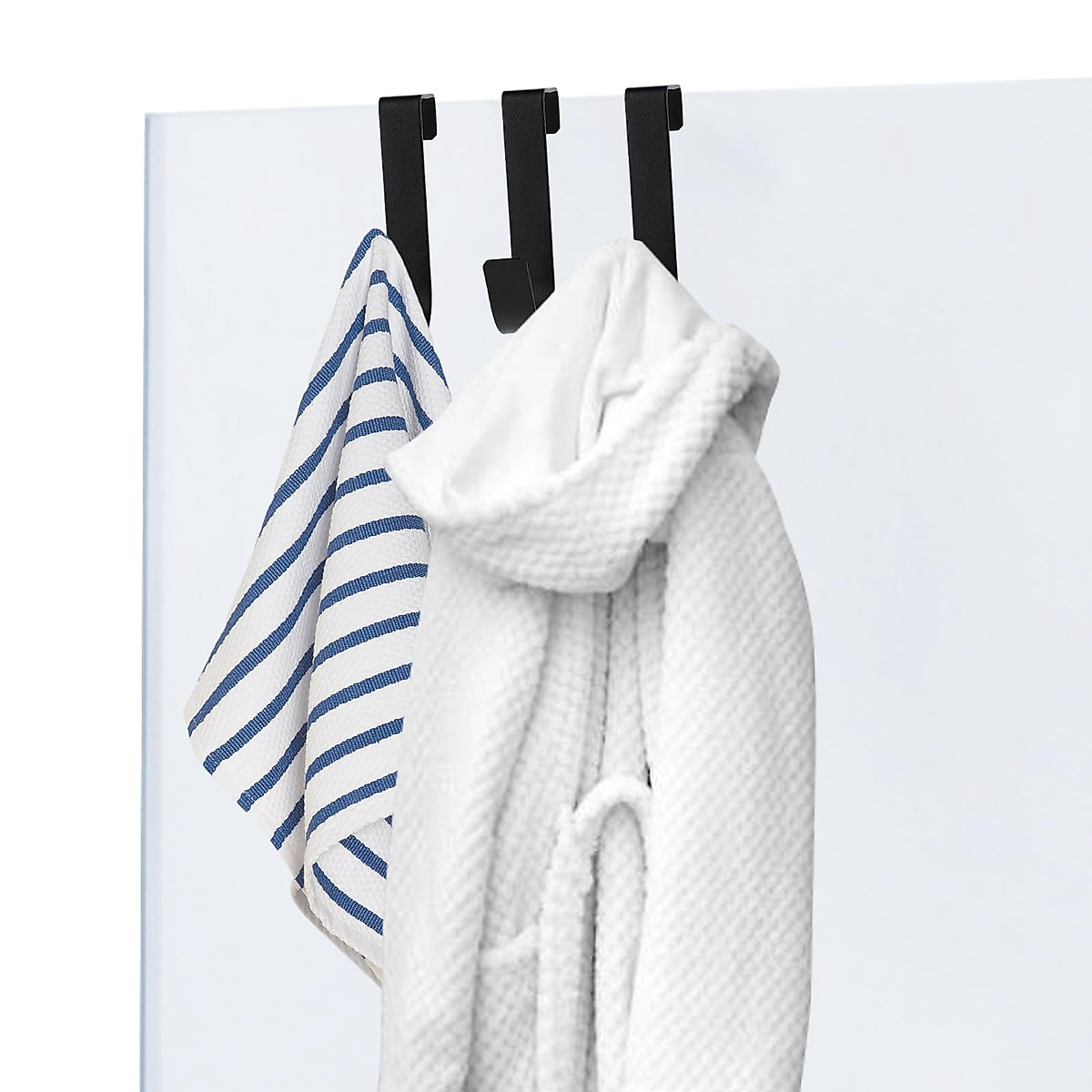 WLLHYF 5 Pack Towel Hook Stainless Steel Water Proof Over Shower Door Hook for Bathroom Frameless Glass Door 0.82in(2.1cm) Hanging Towels Robe Clothing Brush, Matte Black