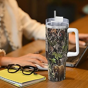 Wildlife Hunting Deer Bear Elk Print Insulated Stainless Steel Coffee Cup 40oz Capacity, Home Office Outdoor