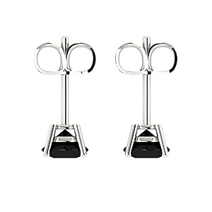 1.6 ct Brilliant Round Cut Solitaire VVS1 Natural Black Onyx Pair of Stud Earrings Solid 18K White Gold Push Back