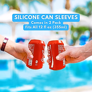 Can Covers that Look Like Soda, Silicone Sleeves for Cans, Can Wraps, Fits All 12FL OZ 355ml (Red - 2 Pack)