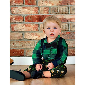 WIQI 6-12 Months Baby Boys My First St. Patrick's Day Outfit Infant Bowtie Bodysuit Pattern Suspender Pants Clothes Set