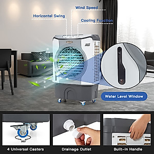 COSTWAY Evaporative Air Cooler, 3450 CFM Swamp Cooler with 100°Oscillation, 210W Cooling Fan, 3 Speeds & 3 Modes Cools up to 1800 Sq. ft, AC Unit with 4 Universal Casters for Indoor & Outdoor