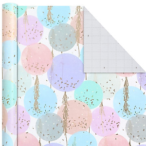 Hallmark Wrapping Paper Bundle with Cut Lines on Reverse - Blush Pink, Gray, Blue, Gold (3-Pack: 55 sq. ft. ttl.) High Gloss & Metallic Prints for Mothers Day, Weddings, Baby Showers, Bridal Showers