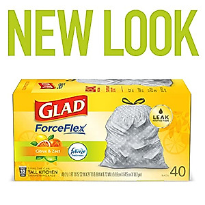 GLAD ForceFlex Tall Drawstring Trash Bags, 13 Gallon Grey Trash Bags for Tall Kitchen Trash Can, Citrus & Zest with Febreze Freshness to Eliminate Odors, 40 Count - Packaging May Vary