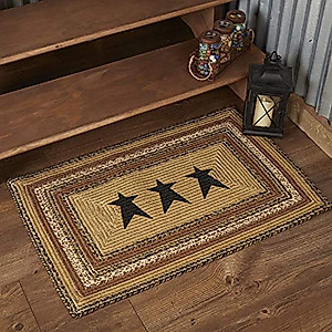 VHC Brands Kettle Grove Jute Stencil Star Rectangular Rug 24x36 Country Braided Flooring, Caramel Brown