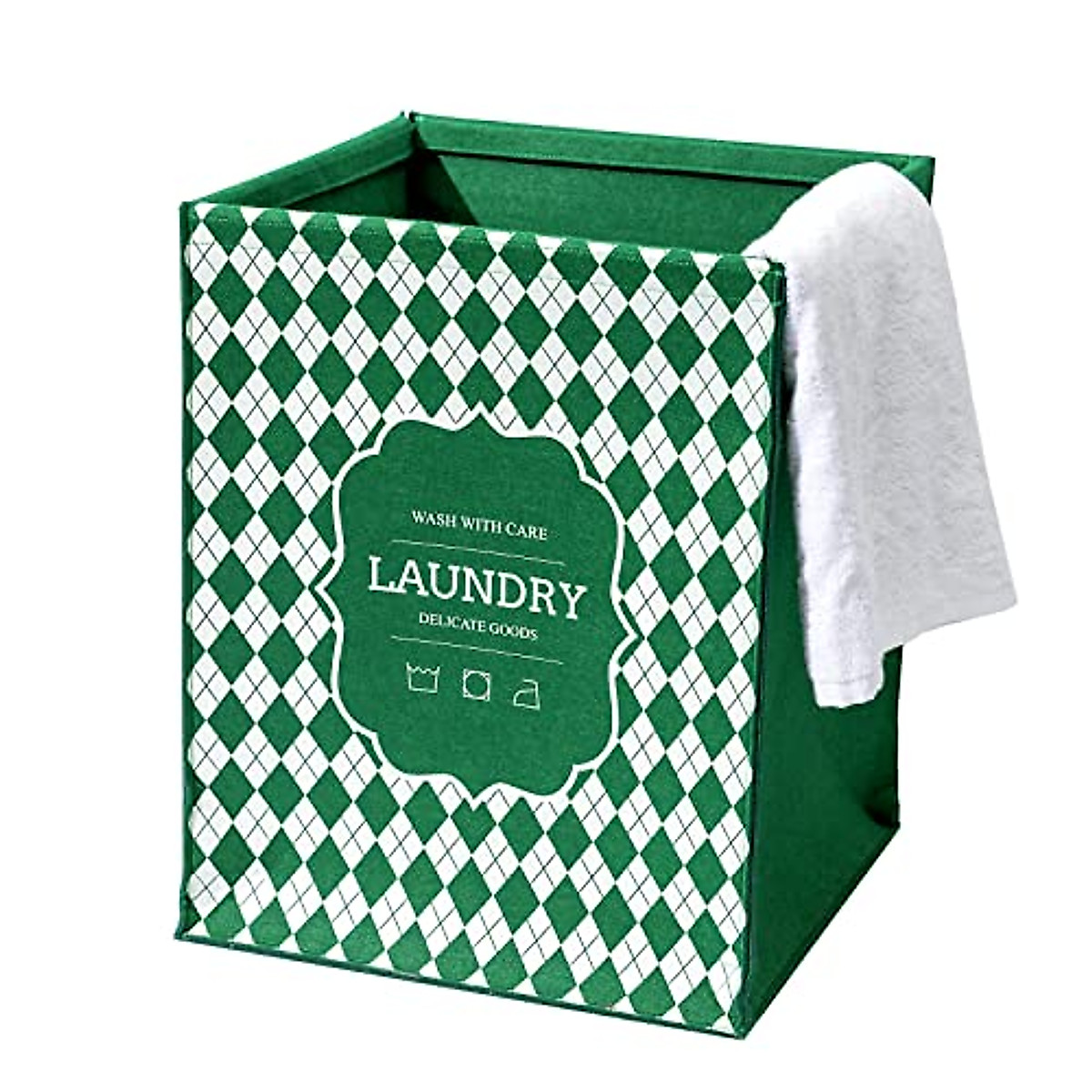 LUFOFOX Felt Collapsible Laundry Basket,70L Large Fabric Kids Laundry Hamper with Handles,Tall Laundry Basket Organizer for Dirty Clothes,Baby Toy Basket,14.9"×14.9"×19.3" Green