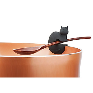 Fox Run Silicone Pot Clip Spoon Rest, Owl and Cat, Set of 2, 2.75", Grey and Black