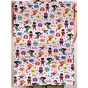 CENTRAL 23 Girls Birthday Wrapping Paper - Superhero Themed - Super Girl - 6 Sheets Gift Wrap - Baby Shower Wrapping Paper Girl - Comes with Stickers
