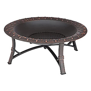 Fire Sense 60857 Fire Pit Roman Brushed Painted Steel Legs Wood Burning Lightweight Portable Patio Outdoor Firepit Backyard Fireplace Included Screen Lift Tool - 35"