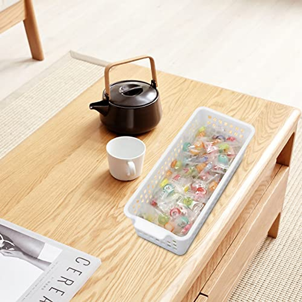 Yarebest 6-Pack White Plastic Storage Basket, Small Storage Bins