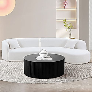WILLIAMSPACE 35.43" Round Coffee Table, Matte Black Wooden Coffee Table for Living Room, Modern Luxury Side Tables Accent End Table for for Home Office, ø35.43 * 13.78H (Black-Round)