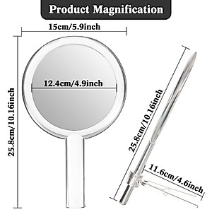 Queekay Double-Sided Handheld Mirror with Stand, 1X/10X Magnifying Mirror, Clear Adjustable, Round Shape, 25.8 x 15 cm