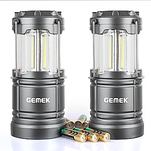 GEMEK 2 Pack LED Lantern, Collapsible Emergency Battery Powered Lights with Magnetic Base for Home Power Outages, Roadside Car Repair, Fishing, Camping Gear Accessories Essentials (Gray)