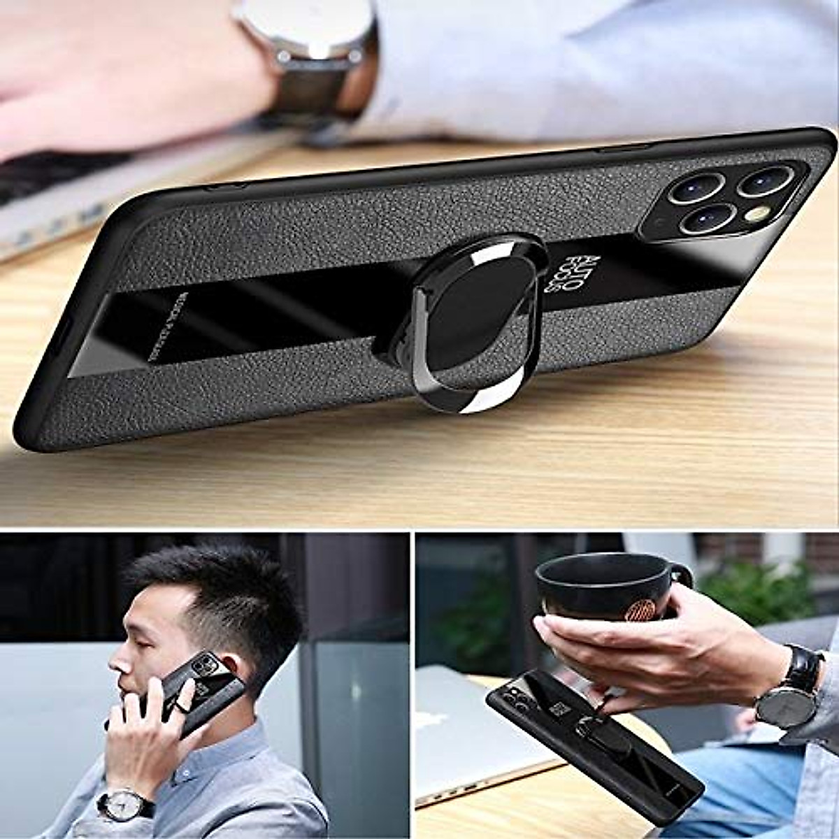 GLOW Co., Ltd. 402-01-01 iPhone 11 Synthetic Leather Case with TPU Ring, Black, Tempered Glass & Stylus