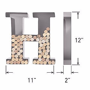 Wine Letter Cork Holder Art Wall Décor ~ Metal Letter Wine Cork Holder Monogram ~ Individual Wine Letter Cork Holders A Thru Z ~ Gifts for Wine Lovers ~ by HouseVines (H)