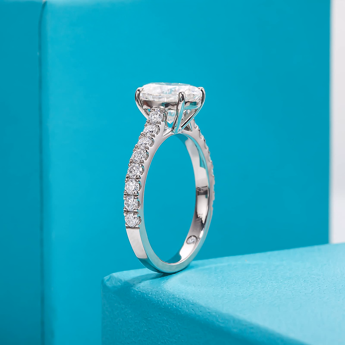 AnuClub 2.48 Cttw Oval Moissanite Engagement Ring for Women 925 Sterling Silver Side Stone Rings D Color VVS1 Lab Created Diamond Promise Wedding Anniversary Ring, Christmas Gift for Women 70