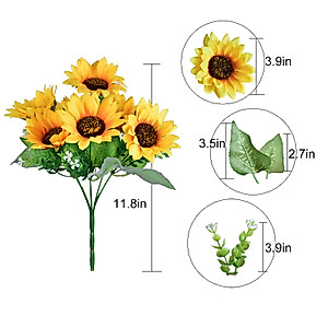 LSKYTOP 6 Bunches Artificial Sunflower Bouquet,Silk Sunflowers Fake Yellow Flowers for Sunflower Floral Arrangement Home Decor