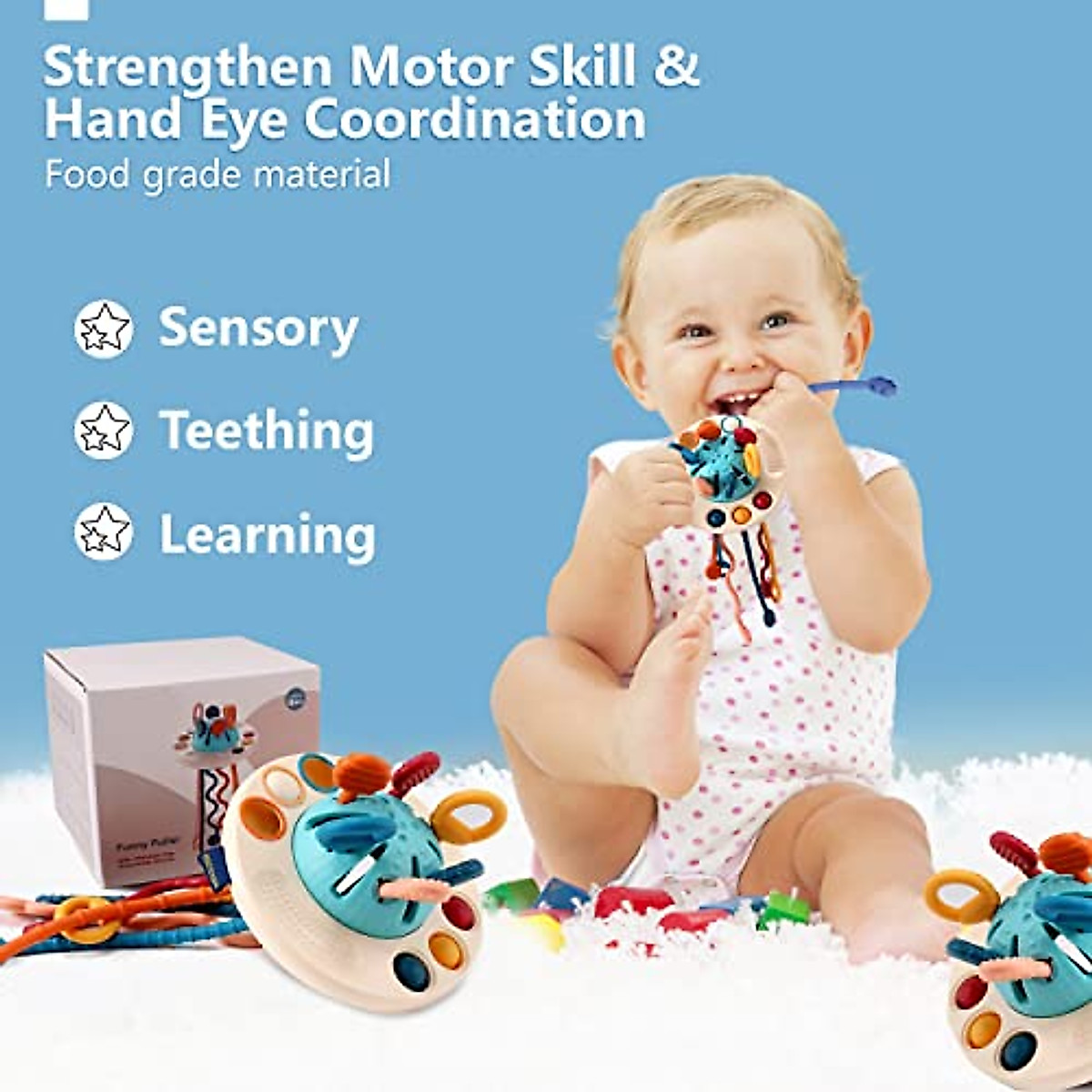 Baby Sensory Toys Montessori Activity - Infant 6 Months Learning Pull String 6-12 Girl Teething Chew Birthday Gift Age 1 Year Old Boy 0 2 3 4 5 7 8 9 10 11 UFO Pulling 18-24 Toddler Travel Essentials