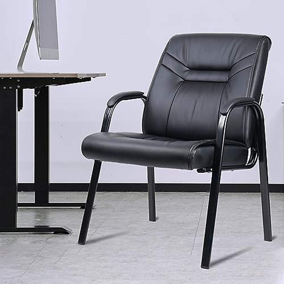 CLATINA Big Tall Wide Office Guest Chair Heavy Duty 500lbs Leather Comfy Side Reception Chair with Arms No Wheels, Executive Bariatric Lobby Chair for Meeting Conference Waiting Room Stationary 4PACKS
