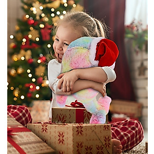 DolliBu Santa Extra Large Rainbow Whale Stuffed Animal Plush Toy - Wild Animal Dress Up with Red Santa Claus Hat, Wildlife Gift, Perfect Holiday with Name Personalization - 15 Inches