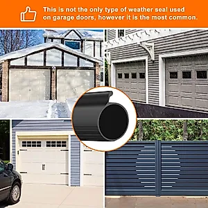 20FT Garage Door Seals Bottom Rubber Weather Stripping, Garage Door Seal Bottom, P-Bulb Garage Door Bottom Weather Seal Suitable for Weatherproof, Replacement Overhead Doors,Black