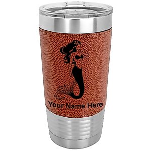 LaserGram 20oz Vacuum Insulated Tumbler Mug, Mermaid, Personalized Engraving Included (Faux Leather, Basketball Style)