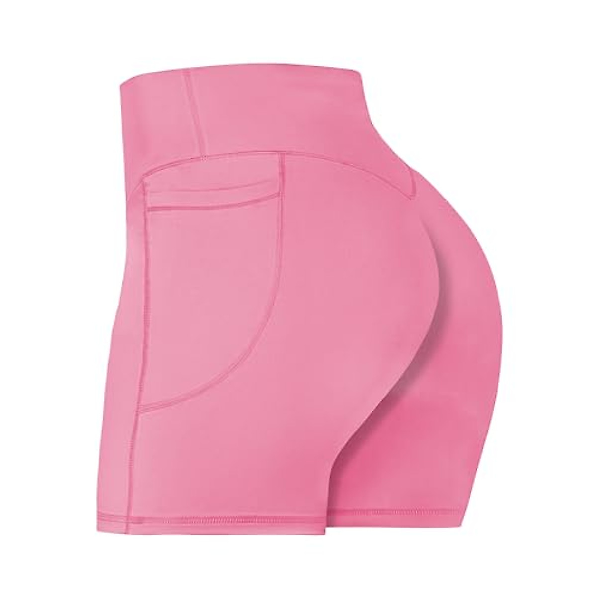 Sunzel No Front Seam Biker Shorts for Women with Pockets, Yoga Workout Gym Bike Shorts with Tummy Control 5" Bubblegum Pink Medium