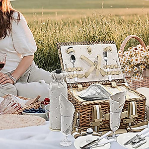 19Pcs Picnic Basket for 2 with Insulated Liner and Waterproof Picnic Blanket Wine Pouch, Large Wicker Picnic Hamper for Camping,Outdoor,Valentine Day,Thanks Giving,Birthday Christmas for Couples