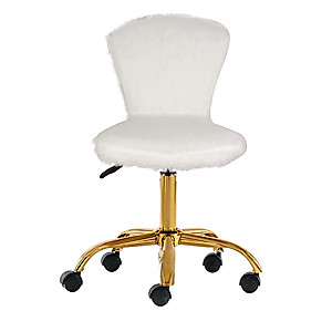 GIA Mid-Back Adjustable Swivel Vanity Chair, Faux Fur White