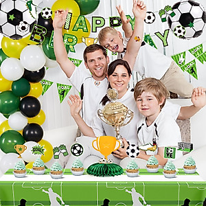 Homarkable Soccer Party Decorations, 91 Pcs Soccer Birthday Decorations Party Supplies with 24 Pcs Soccer Cake Toppers, Soccer Balloons, Tablecloth (84” x 55’) Happy Birthday Banner and Centerpiece