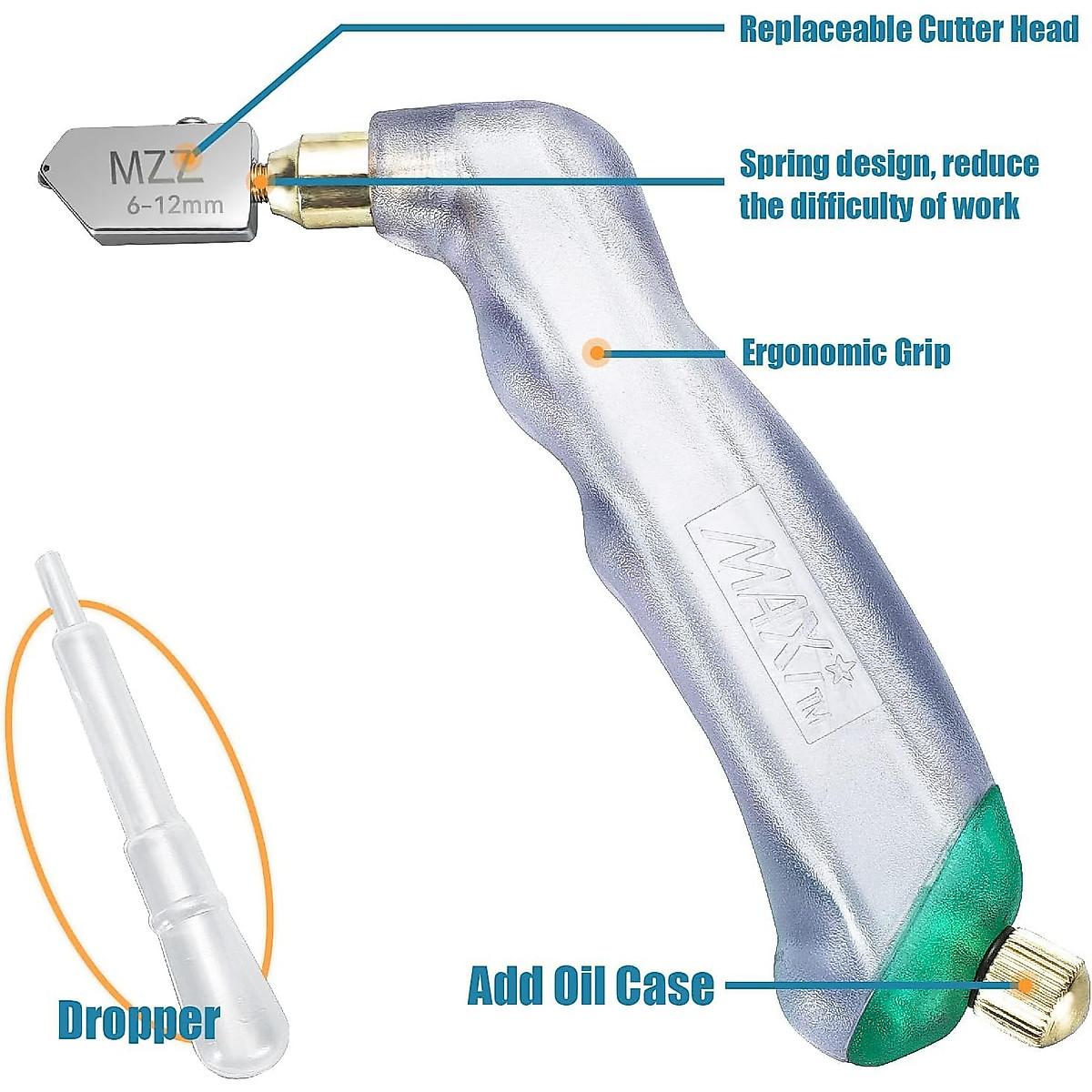 NewShark Glass Cutter Pistol Grip (3mm-15mm), Ergonomic Grip Tungsten Carbide Glass Cutting Tool with Oil Reservoir, Perfect for Glass Cutting/Tiles/Mirror/Mosaic/Window
